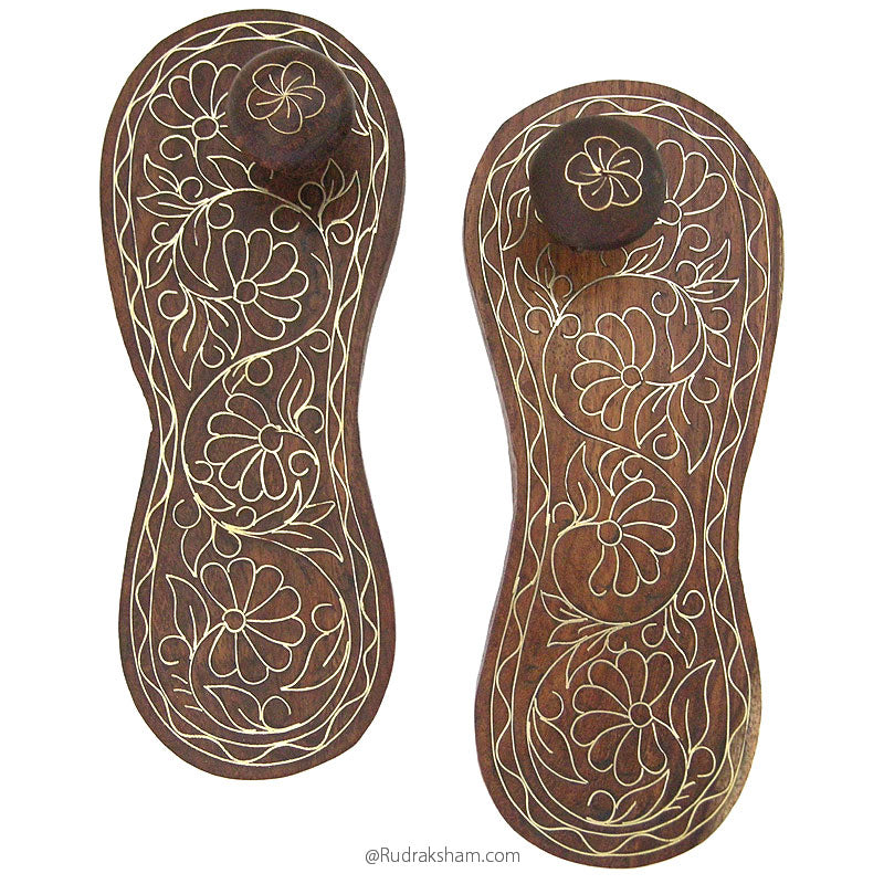 Charan Paduka with Silver inlay work Traditional Khadau, Wooden Paduka ...